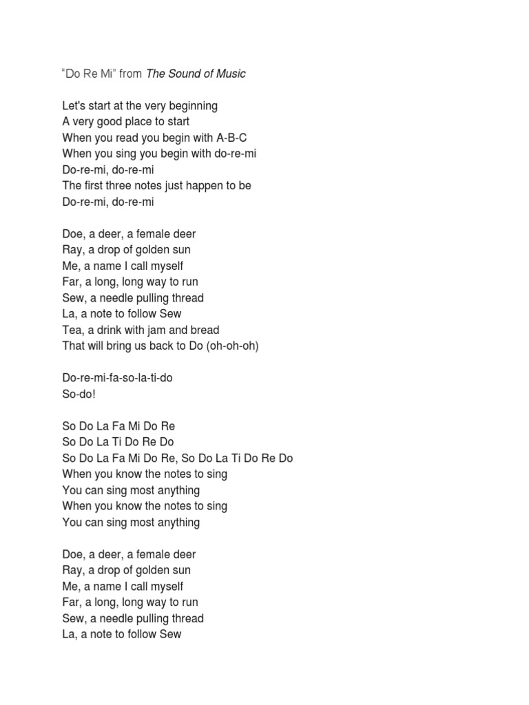 Do Re Mi Lyrics and Notes Guide | PDF