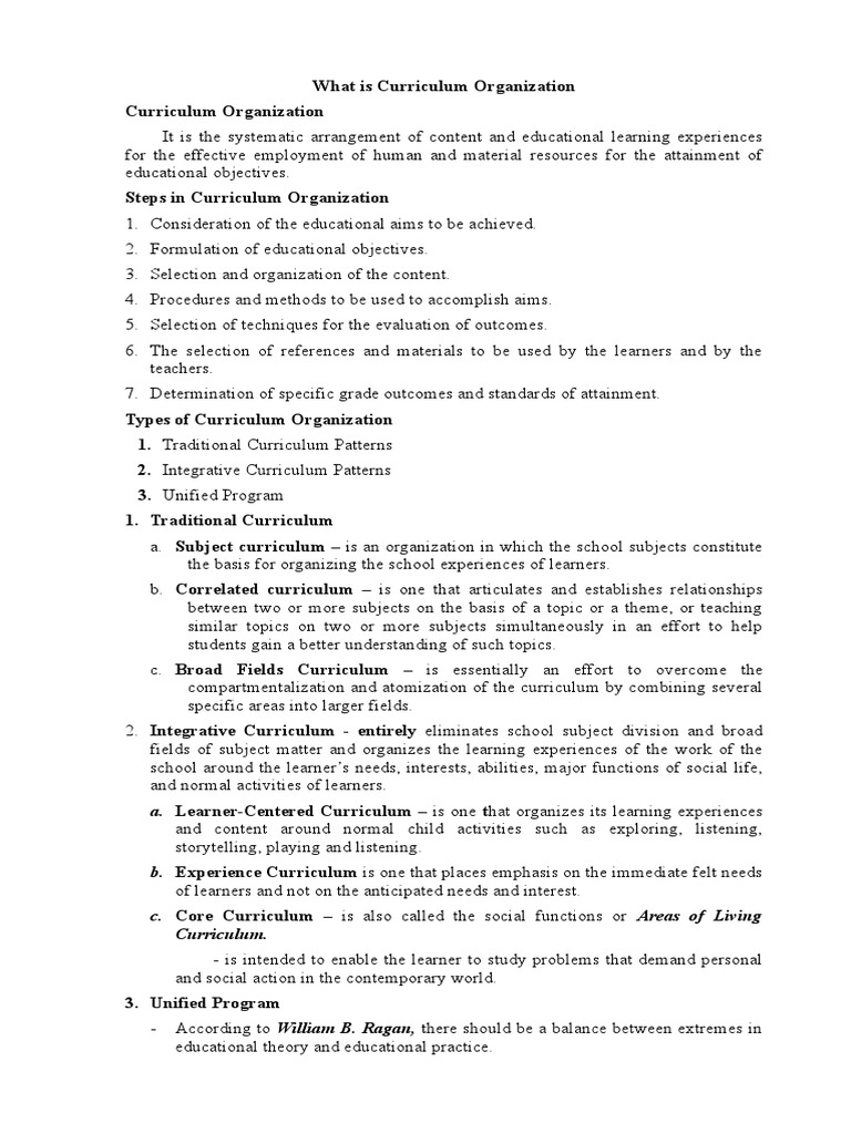 Curriculum Organization | PDF | Curriculum | Schools