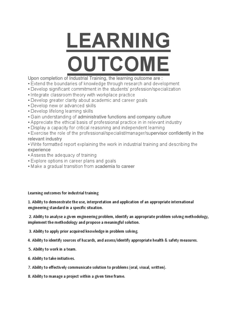 Learning Outcome | PDF | Learning | Engineering