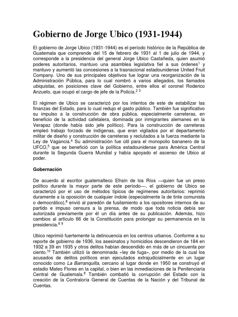 Gobierno autoritario de Jorge Ubico | PDF | Formas de gobierno | Gobierno