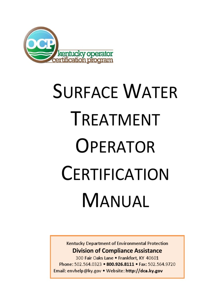 Surface Water Treatment Operator Certification Manual | PDF | Water ...