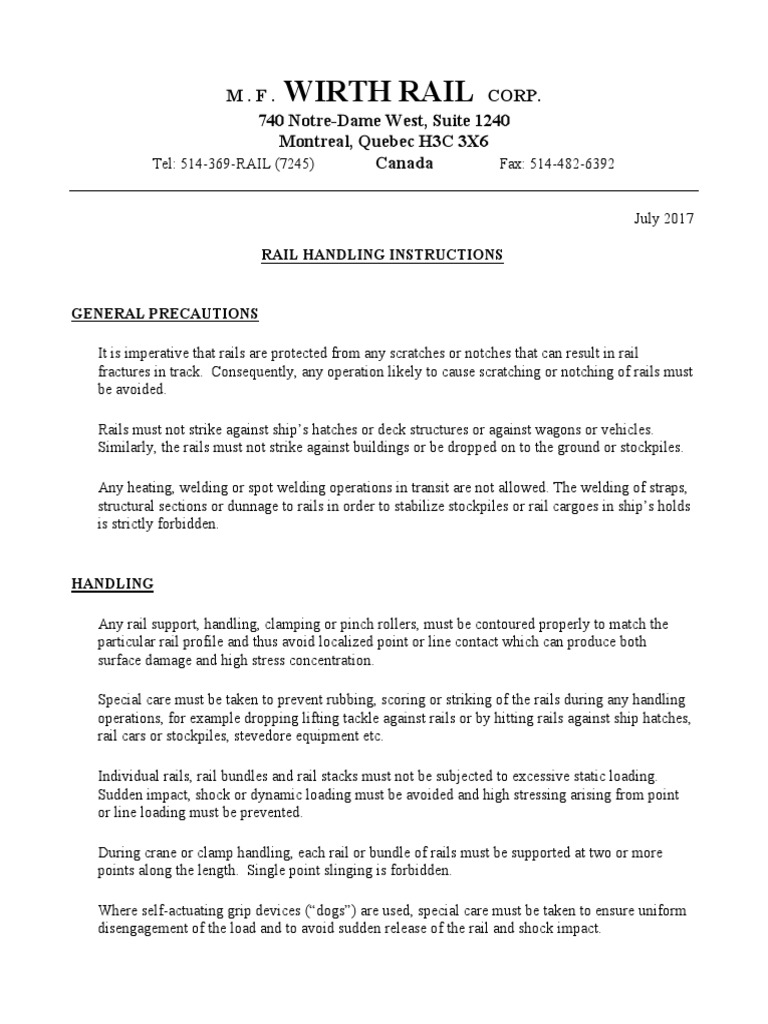 Rail Handling Instructions | PDF | Track (Rail Transport) | Rail Transport