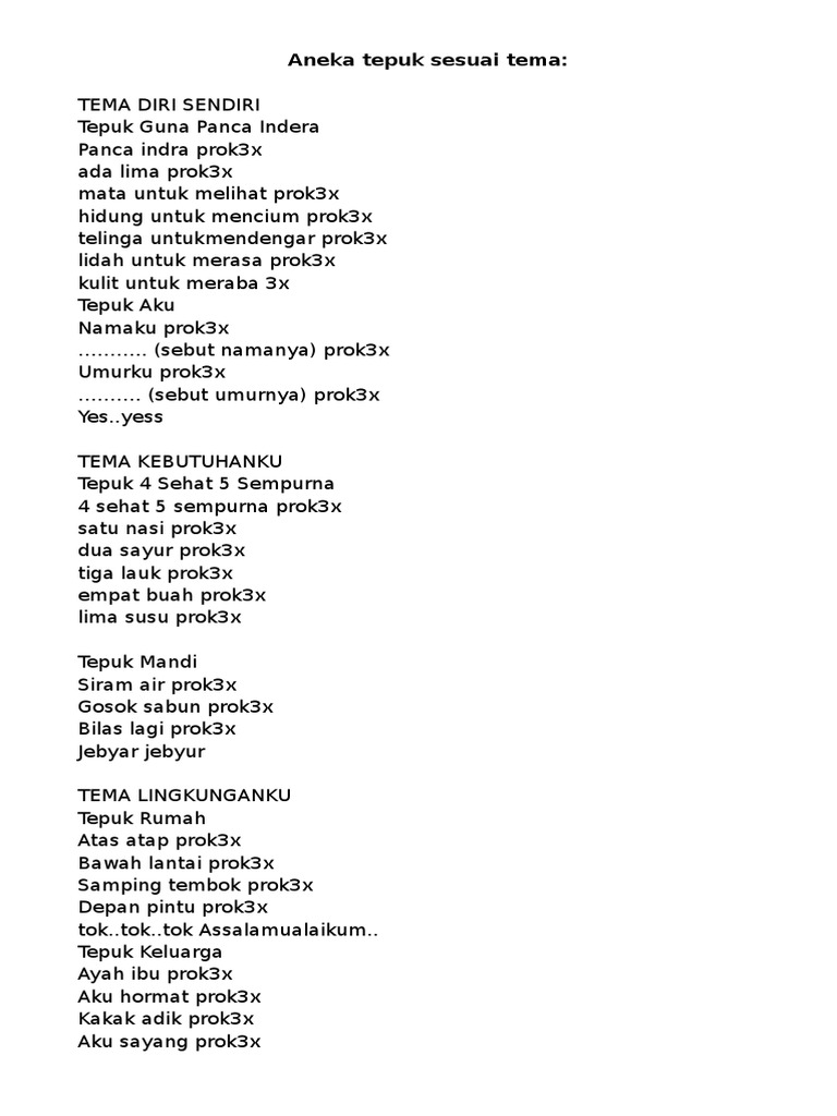 Kumpulan Tepuk Tematik untuk Anak TK | PDF