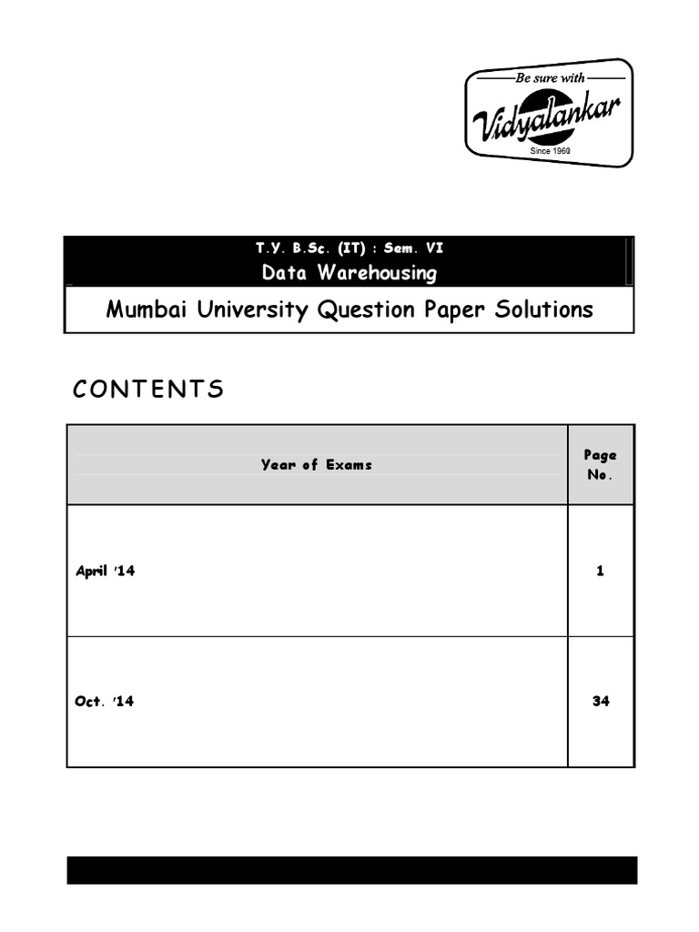 Mumbai University Question Paper Solutions: Data Warehousing | PDF ...