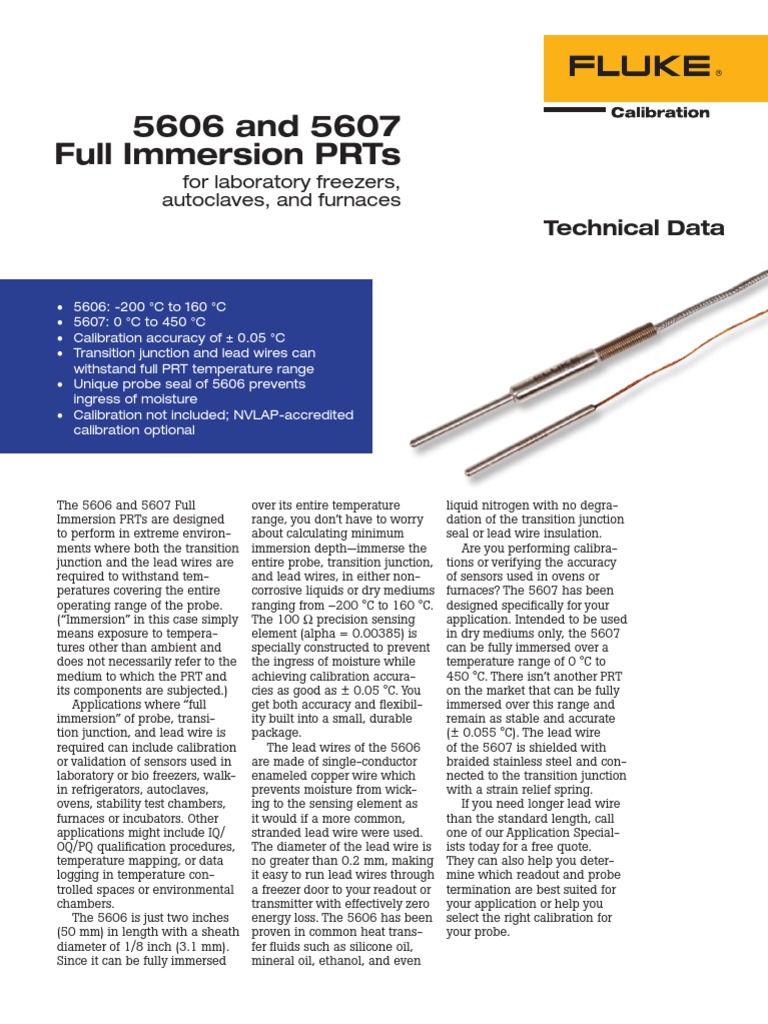 5606 and 5607 Full Immersion PRTS: For Laboratory Freezers, Autoclaves ...