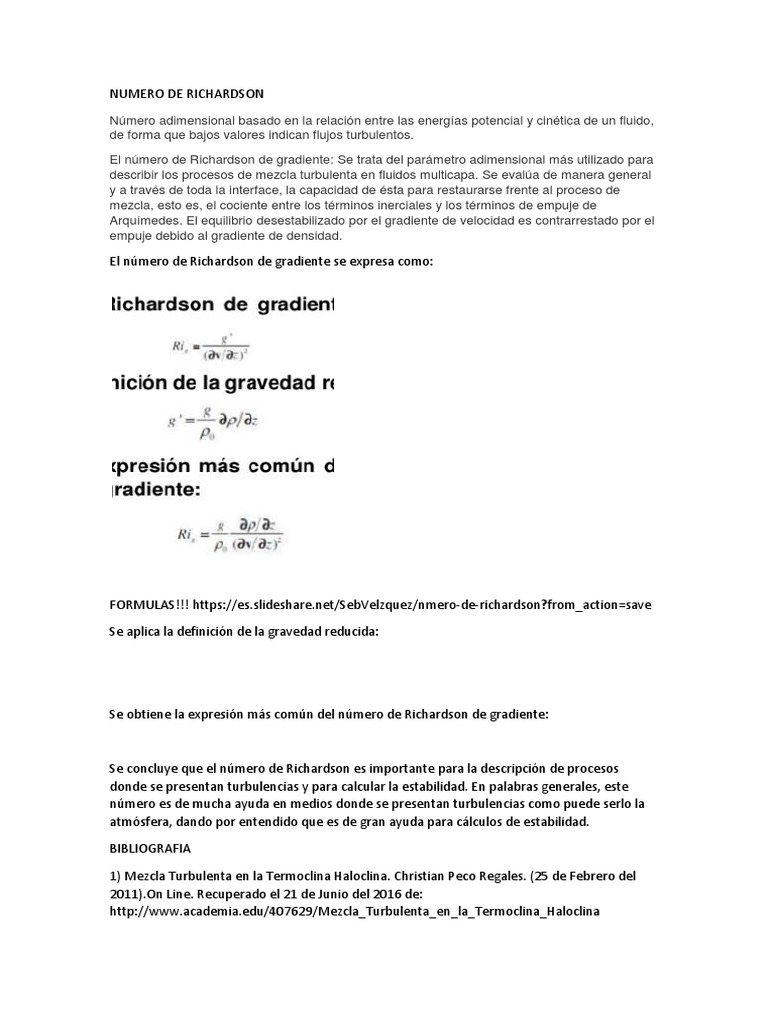 Numero de Richardson | PDF | Ciencias fisicas | Ingeniería Química