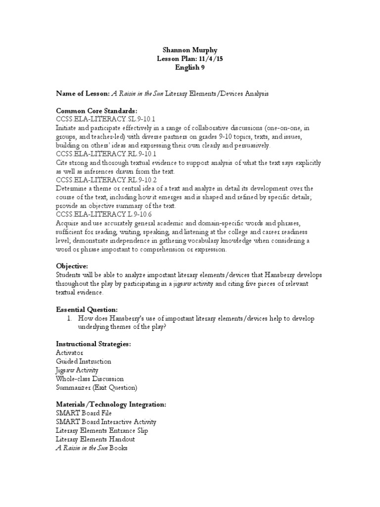 Shannon Murphys Lesson Plan 11-4-15 Observation | PDF | Reading ...
