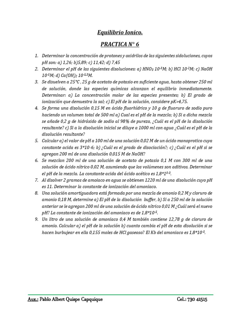 QMC 100 Equilibrio Ionico | PDF | Constante de disociación ácida | Ph