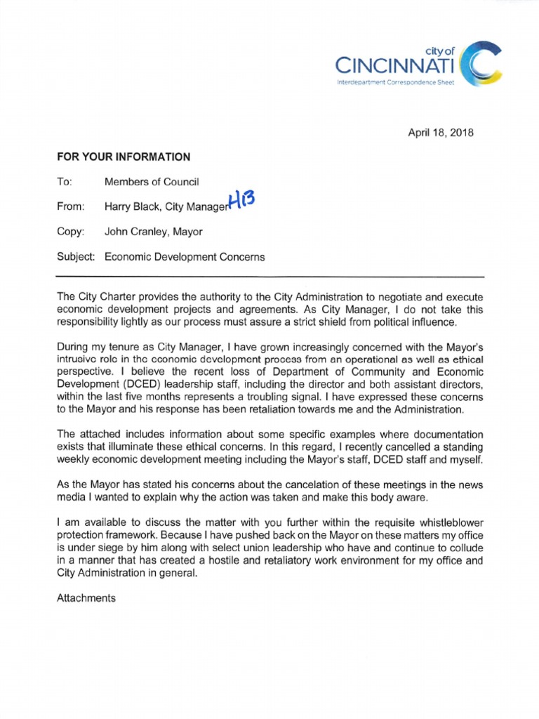 Memo Accusing Mayor John Cranley of Unethical Conduct | PDF