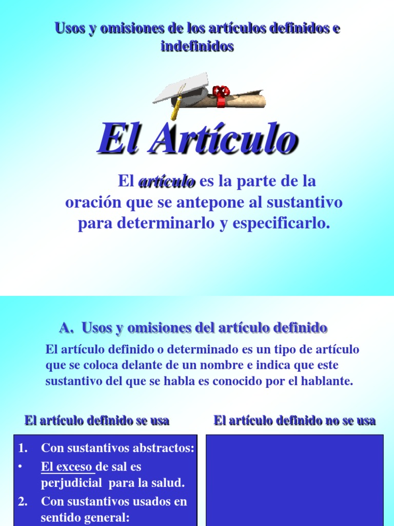 Uso de Los Articulos Definidos e Indefinidos1 | PDF | Adjetivo | Sustantivo