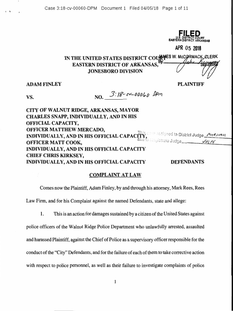 Adam Finley Vs Walnut Ridge | PDF | Complaint | Damages