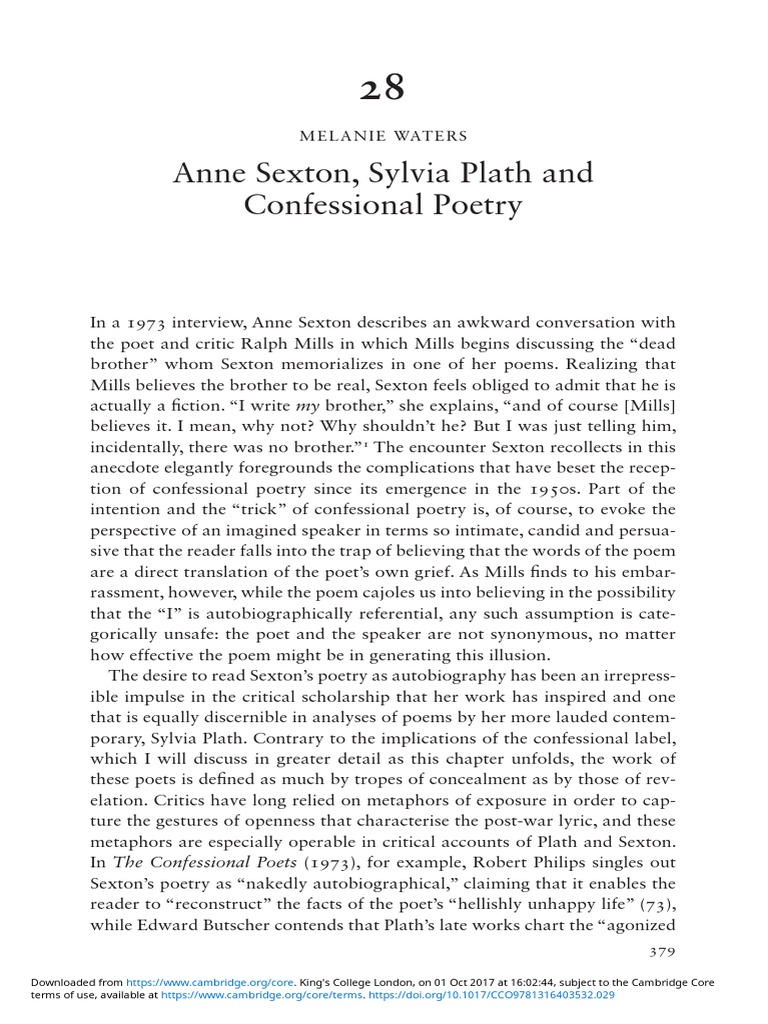 Anne Sexton Sylvia Plath and Confessional Poetry | PDF | Feminism ...