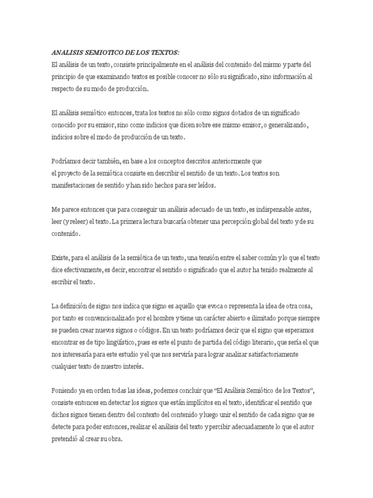 Analisis Semiotico de Los Textos | PDF | Semiótica | Lectura (proceso) Analisis Semiotico de Los Textos | PDF | Semiótica | Lectura (proceso)