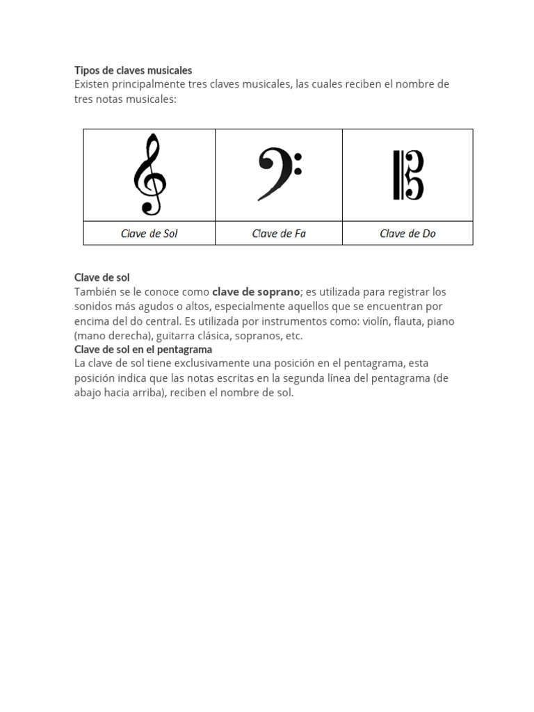 Tipos de Claves Musicales | PDF | Clave | Notación musical