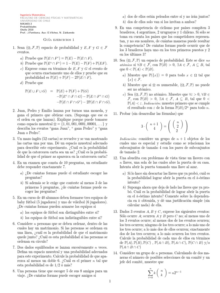 Guia 1 Proba 2018 | PDF | Probabilidad | Enseñanza de matemática