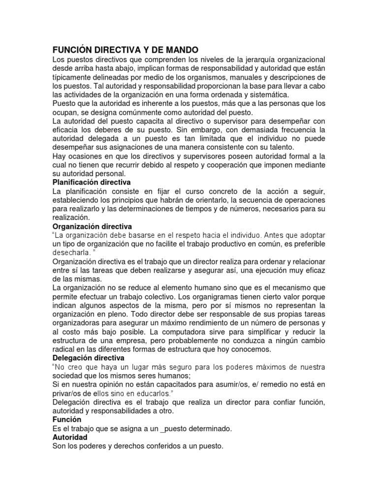 Función Directiva y de Mando | PDF | Planificación | Business