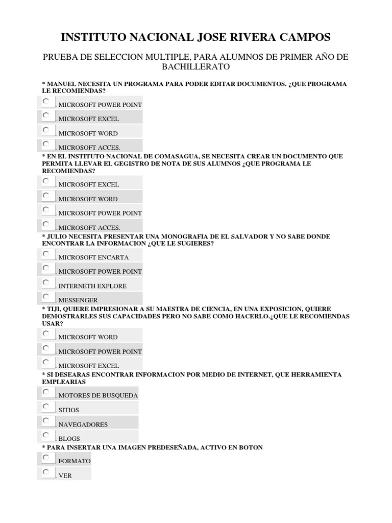 Prueba de Selección Múltiple para Alumnos... | PDF | Microsoft ...