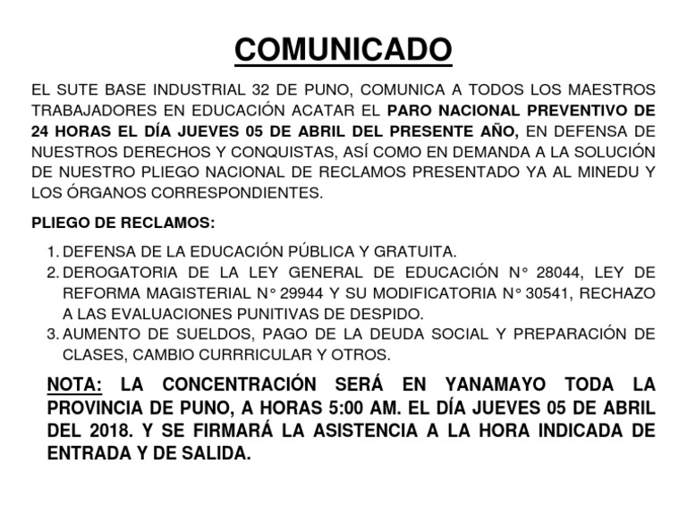 Comunicado Sute 2018 | PDF