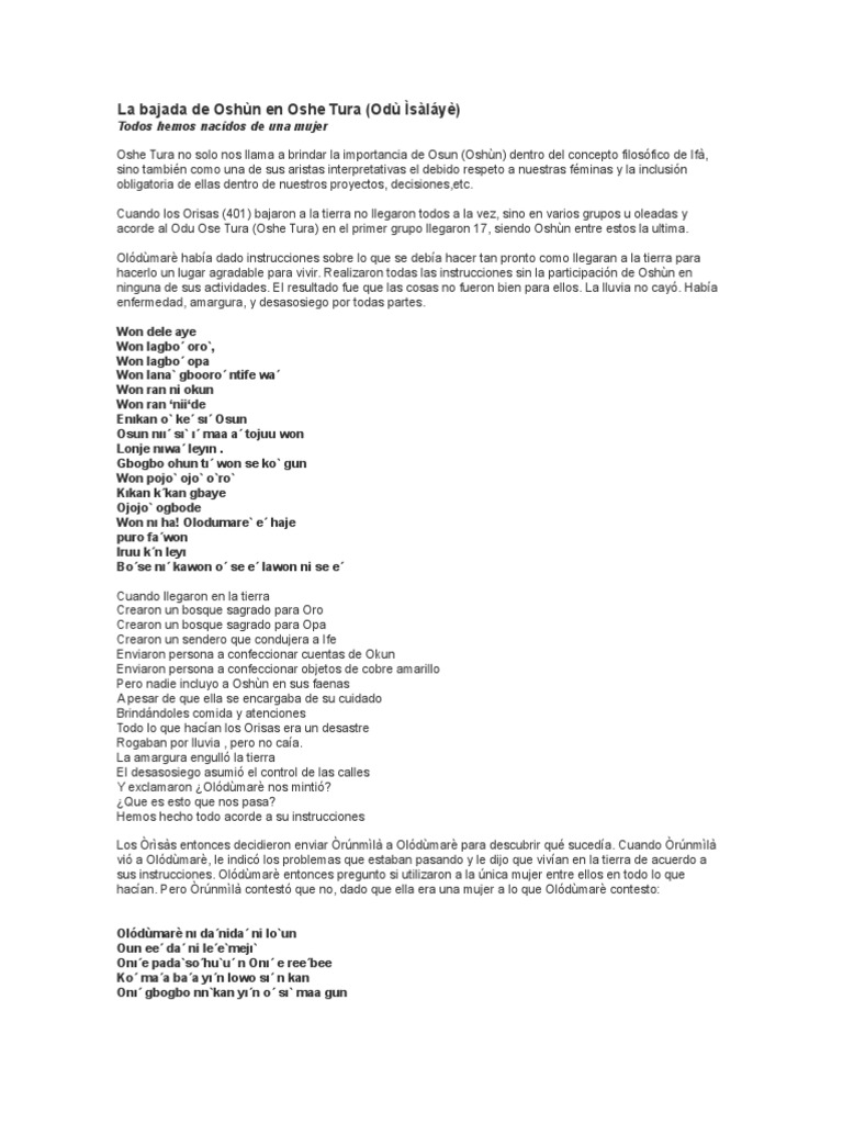 La Bajada de Oshùn en Oshe Tura | PDF | Santeria | Religión y creencia