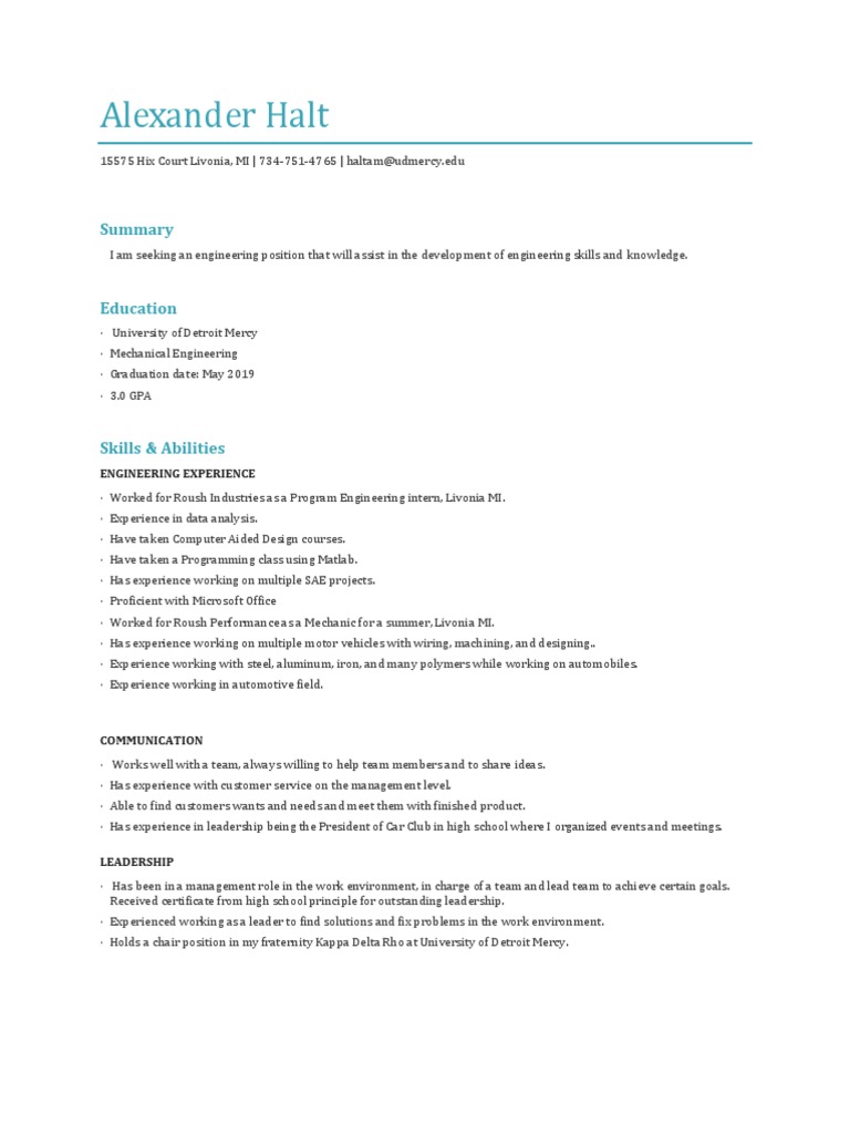 Alexander Halt: Engineering Experience | PDF | Career & Growth