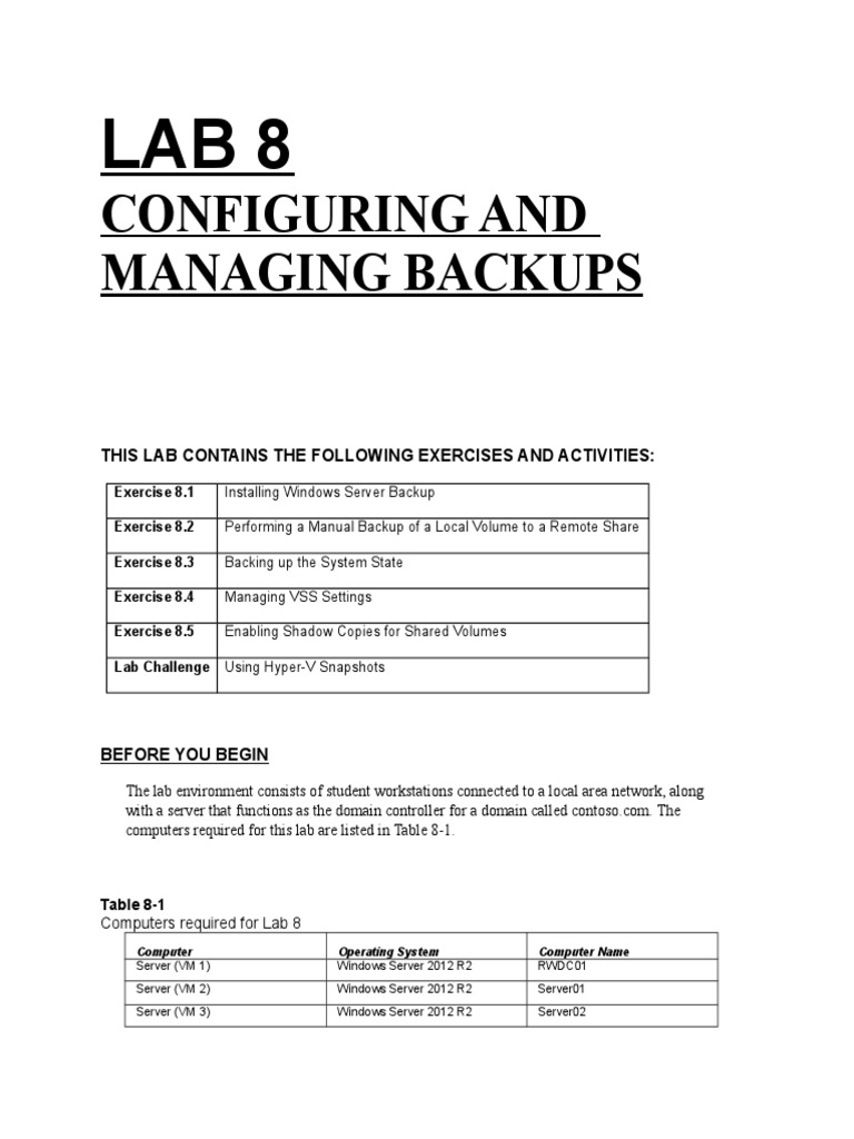 Configuring and Managing Backups: This Lab Contains The Following Exercises and Activities | PDF ...