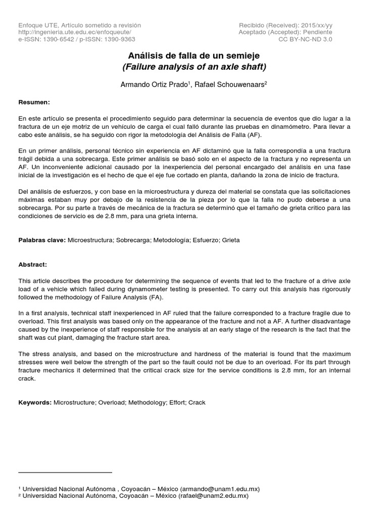 Análisis detallado de la falla de un semieje de vehículo mediante la metodología de análisis de ...