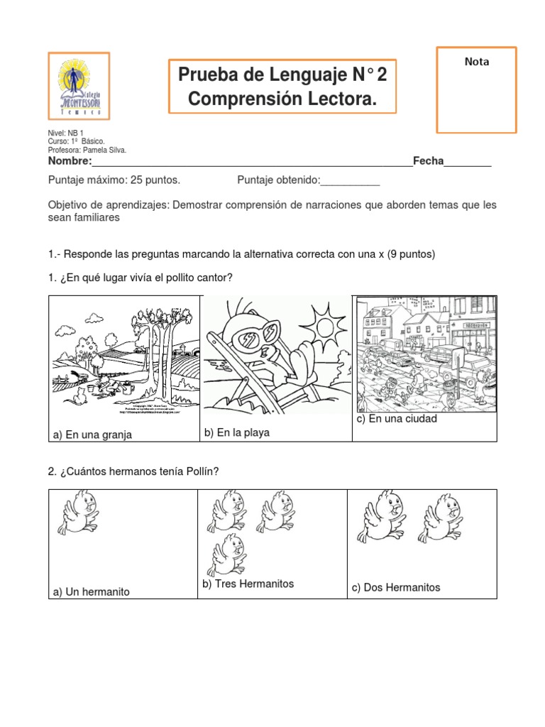 Comprensión del cuento "Pollito" | PDF | Pollo