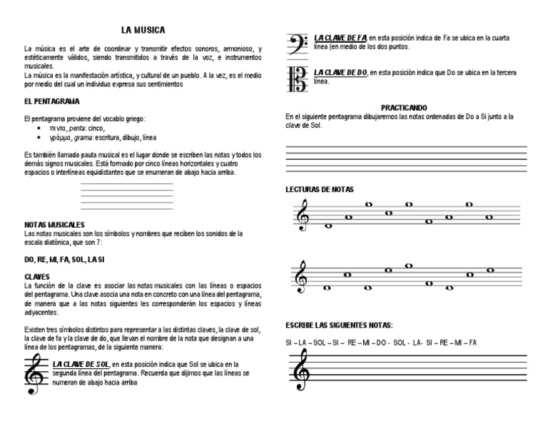 La música: Elementos básicos y práctica del pentagrama | PDF | Clave ...