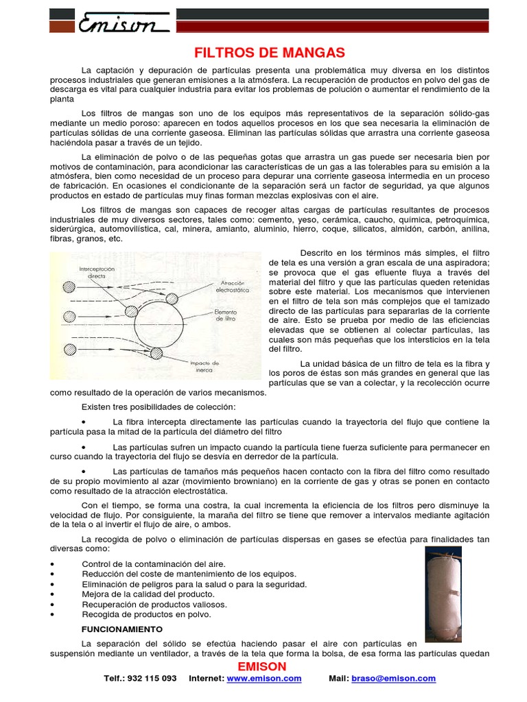 Filtro de Mangas | PDF | Filtración | Partículas