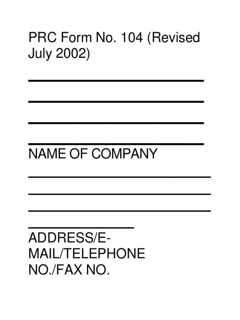 PRC Form No. 104 (Revised July 2002) | PDF
