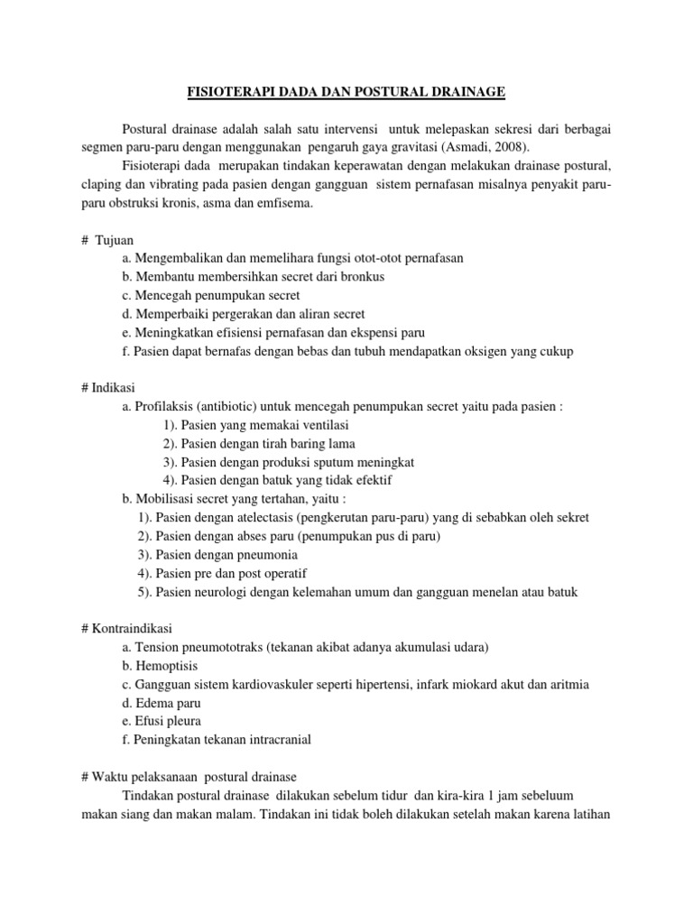 Fisioterapi Dada, Postural Drainage, Nebulizer Dan Suction | PDF