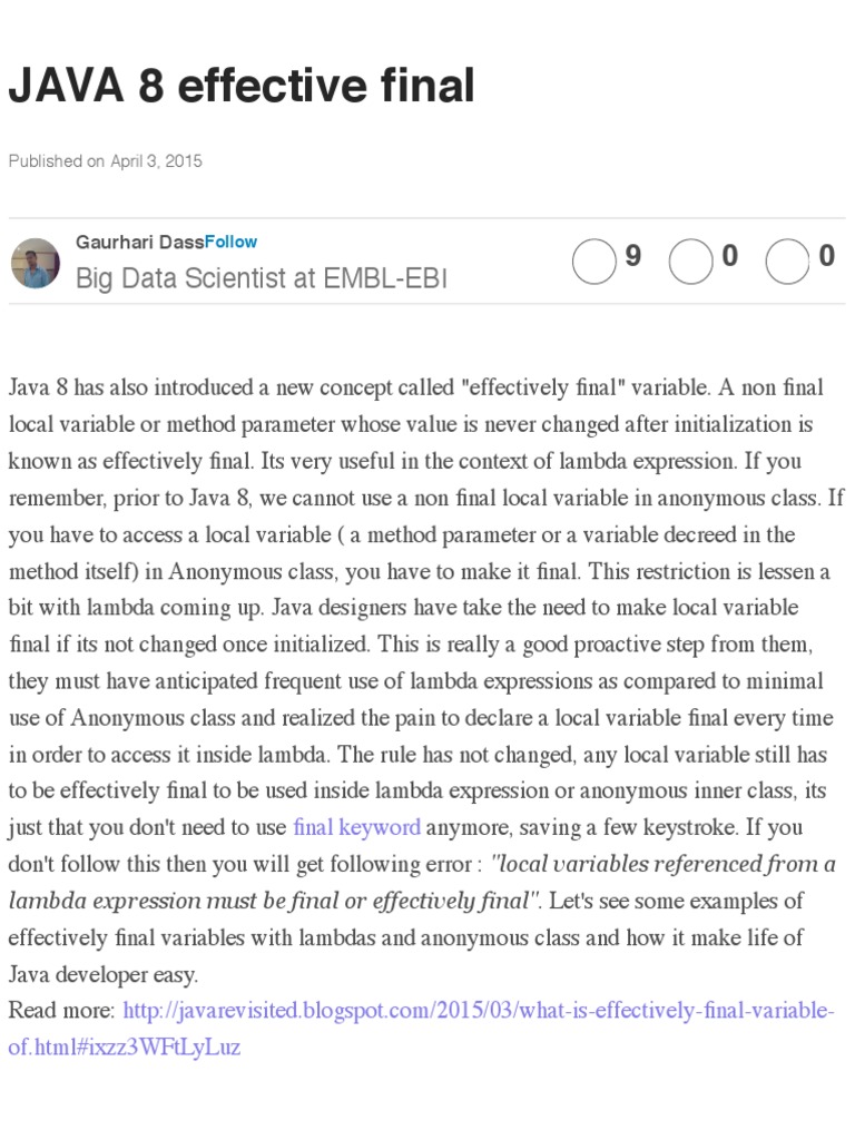 JAVA 8 Effective Final (Gaurhari Dass) | PDF
