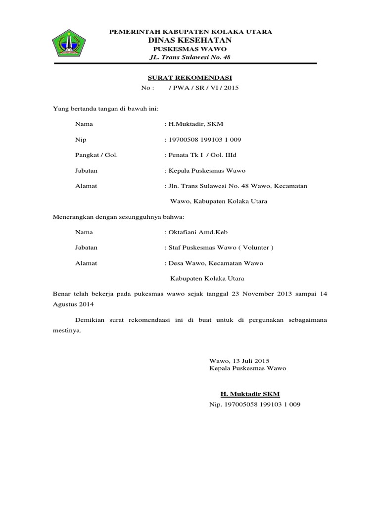 Surat Rekomendasi Pengabdian | PDF