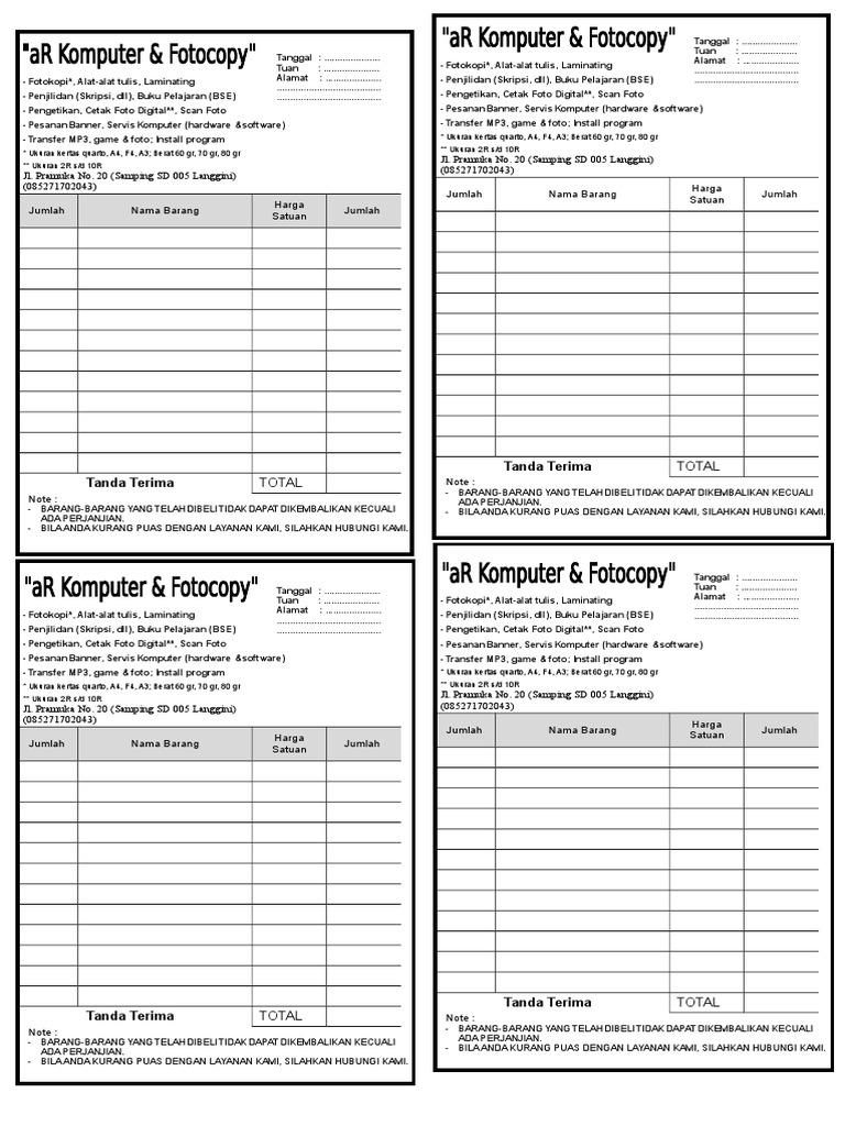 Contoh Nota Toko Sederhana | PDF