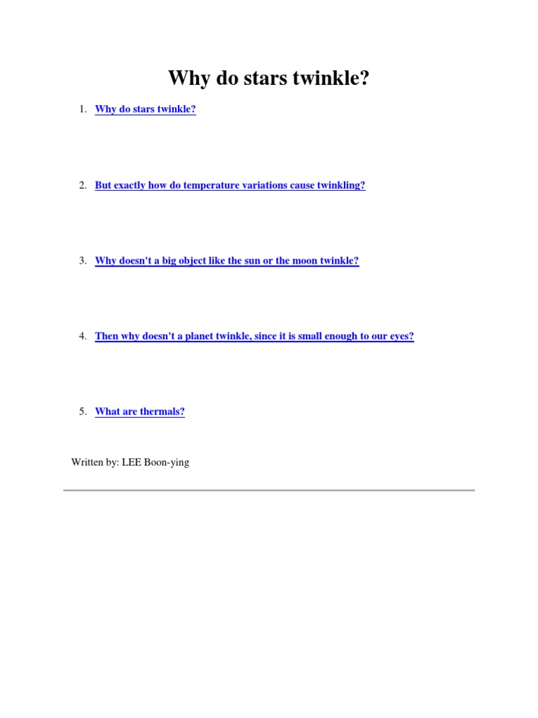 Why Do Stars Twinkle | PDF | Atmosphere Of Earth | Stars