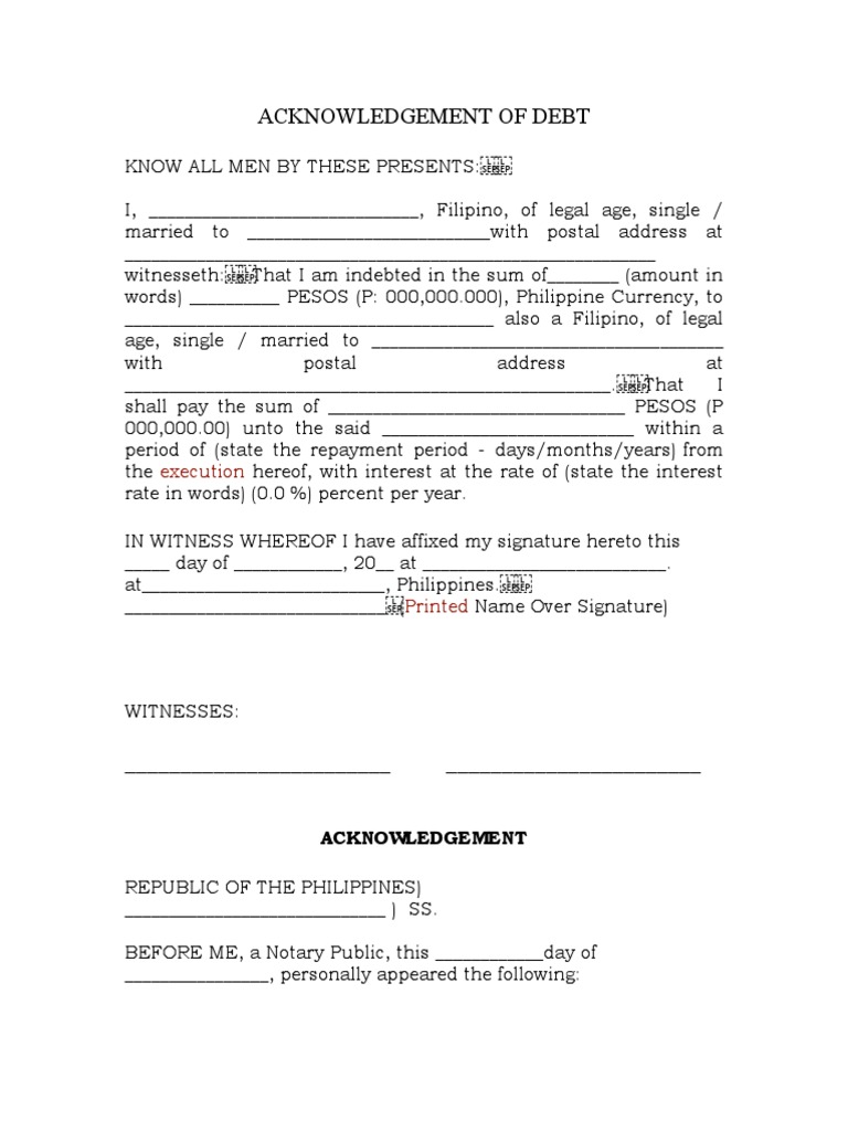 Legal Form Debt Acknowledgment | PDF