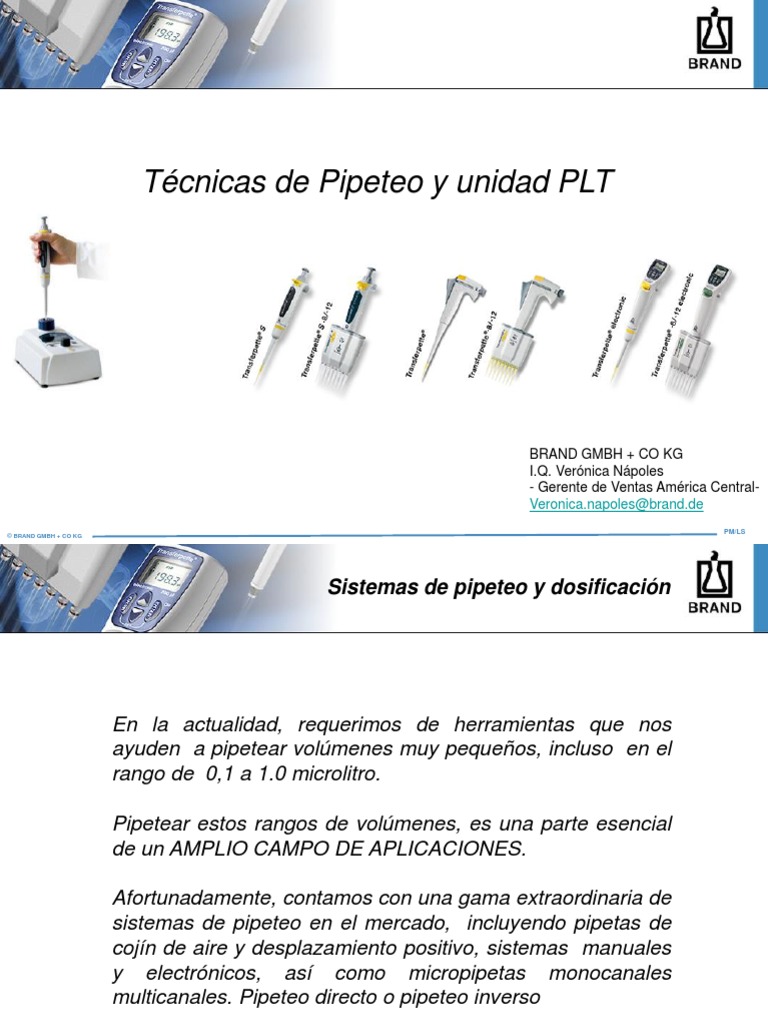 BRAND Tecnicas de Pipeteo y Unidad PLT 2014 | PDF | Líquidos | Calibración