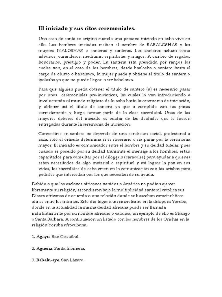 Ritos y Ceremonias en Santería | PDF | Santeria | Religión y creencia