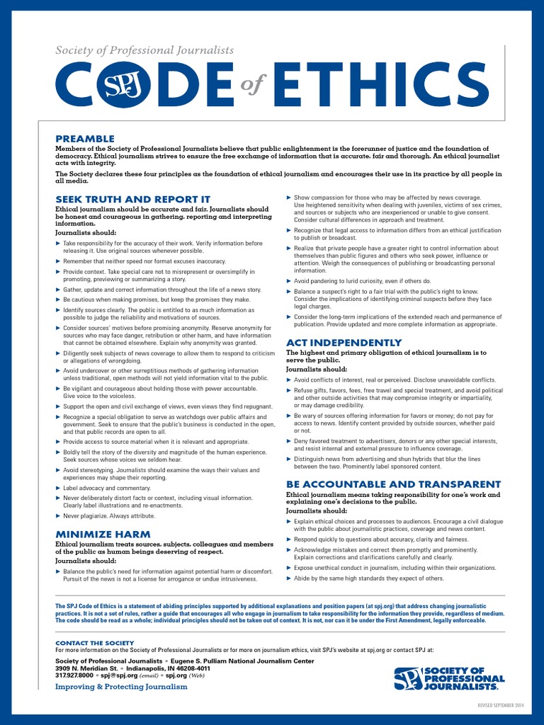 SPJ Code of Ethics Poster | PDF | Journalism | News