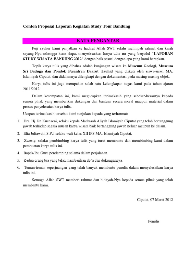 Contoh Proposal Laporan Study Tour Bandung | PDF | Ilmu Sosial | Perjalanan
