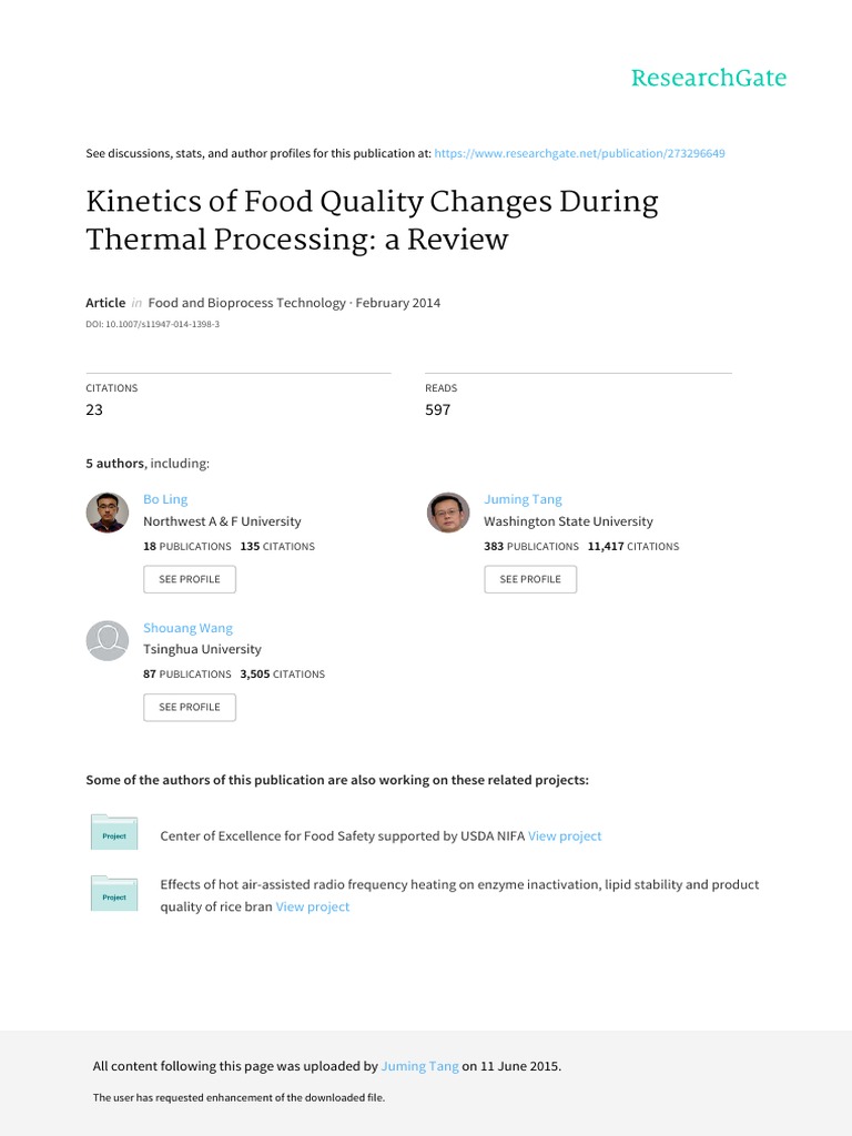 Kinetics of Food Quality Changes During Thermal Processing: A Review ...
