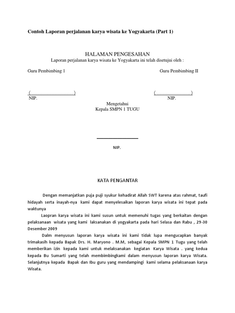 Contoh Laporan Perjalanan Karya Wisata Ke Yogyakarta | PDF