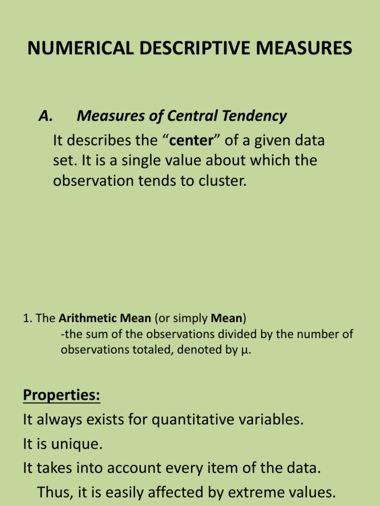 Numerical Descriptive Measures: A. Measures of Central Tendency | PDF ...