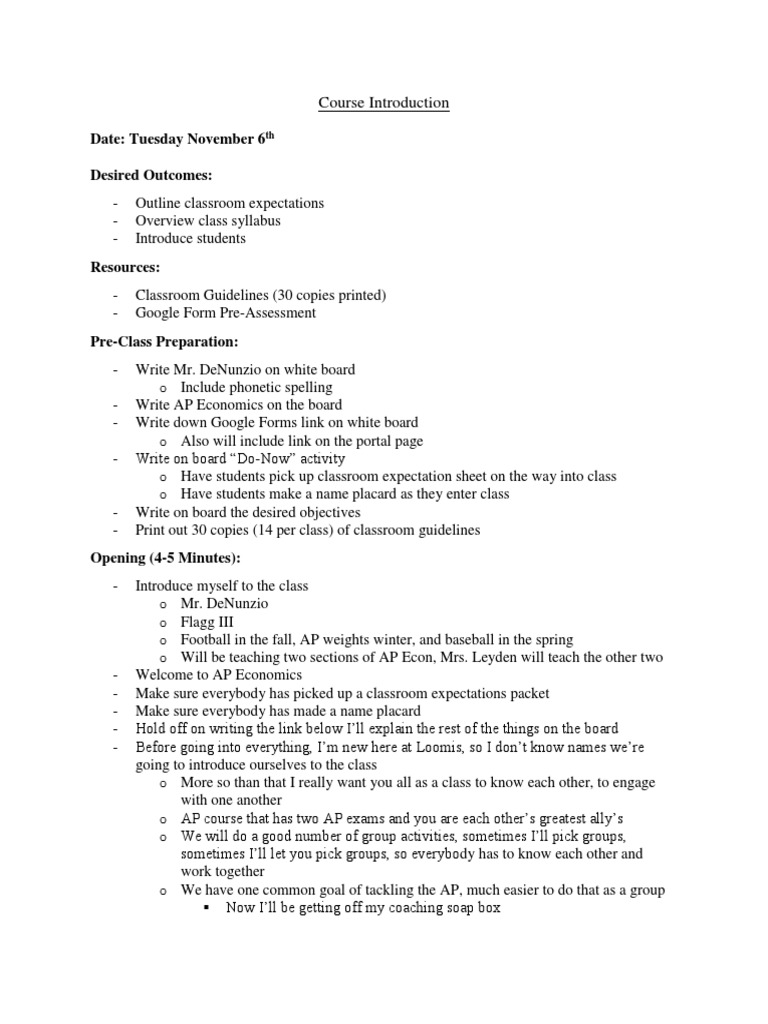 Introduction To The Class | PDF | Teaching | Pedagogy