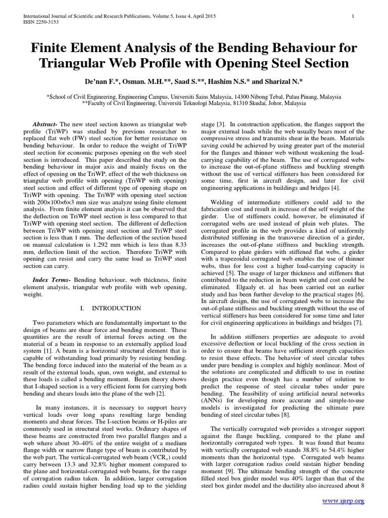Finite Element Analysis of The Bending Behaviour For Triangular Web ...