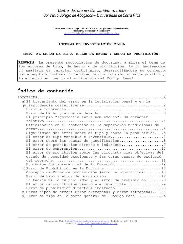 REVISTA El Error de Tipo, Error de Hecho y Error de Prohibicion | PDF ...