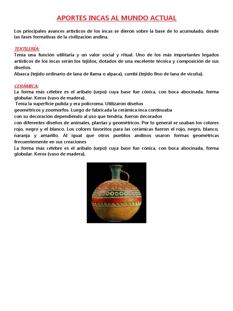 Los principales aportes culturales de los incas al mundo actual | PDF ...
