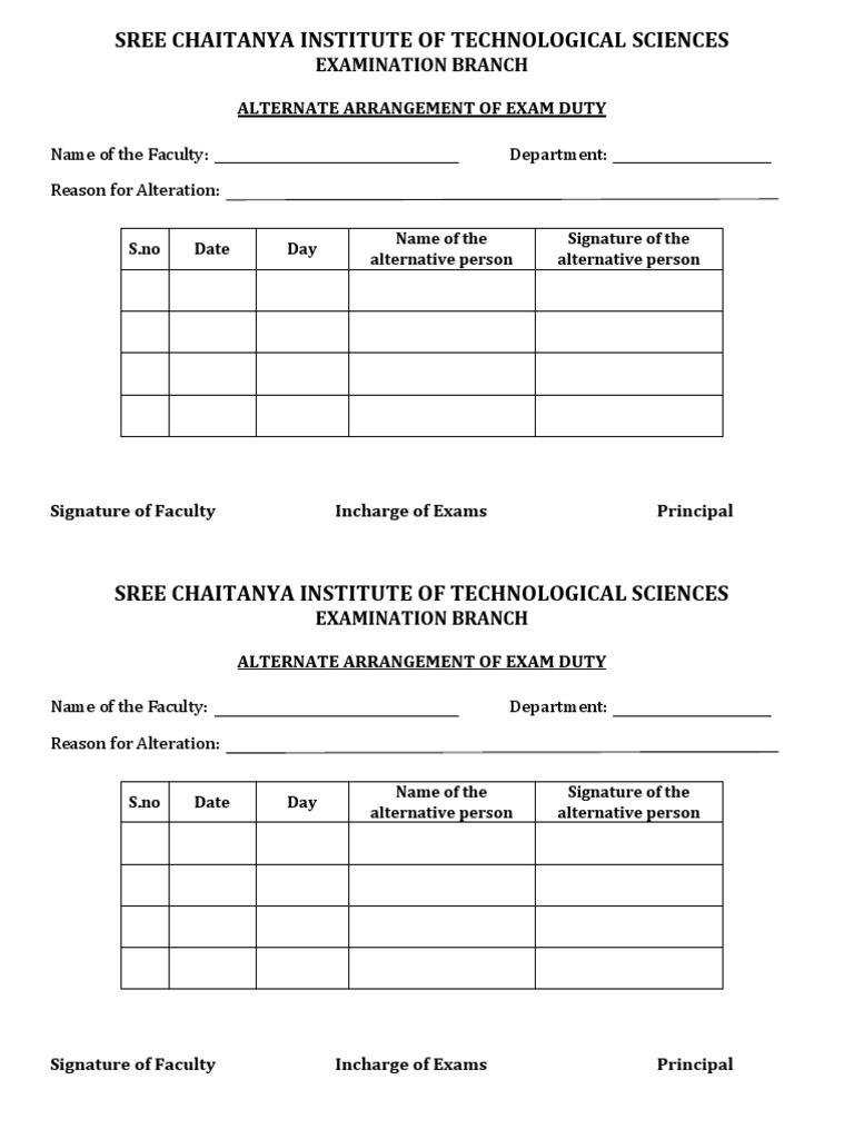 Exam Duty Alternation Form | PDF