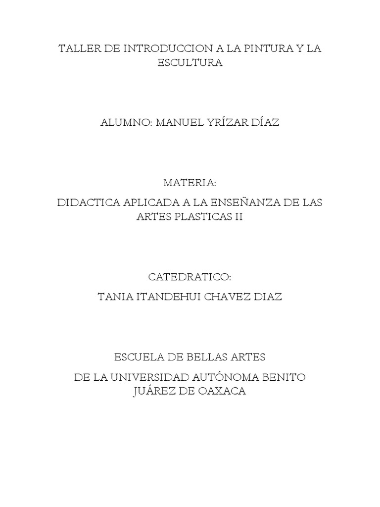 Taller de Introduccion A La Pintura y La Escultura | PDF | Escultura ...