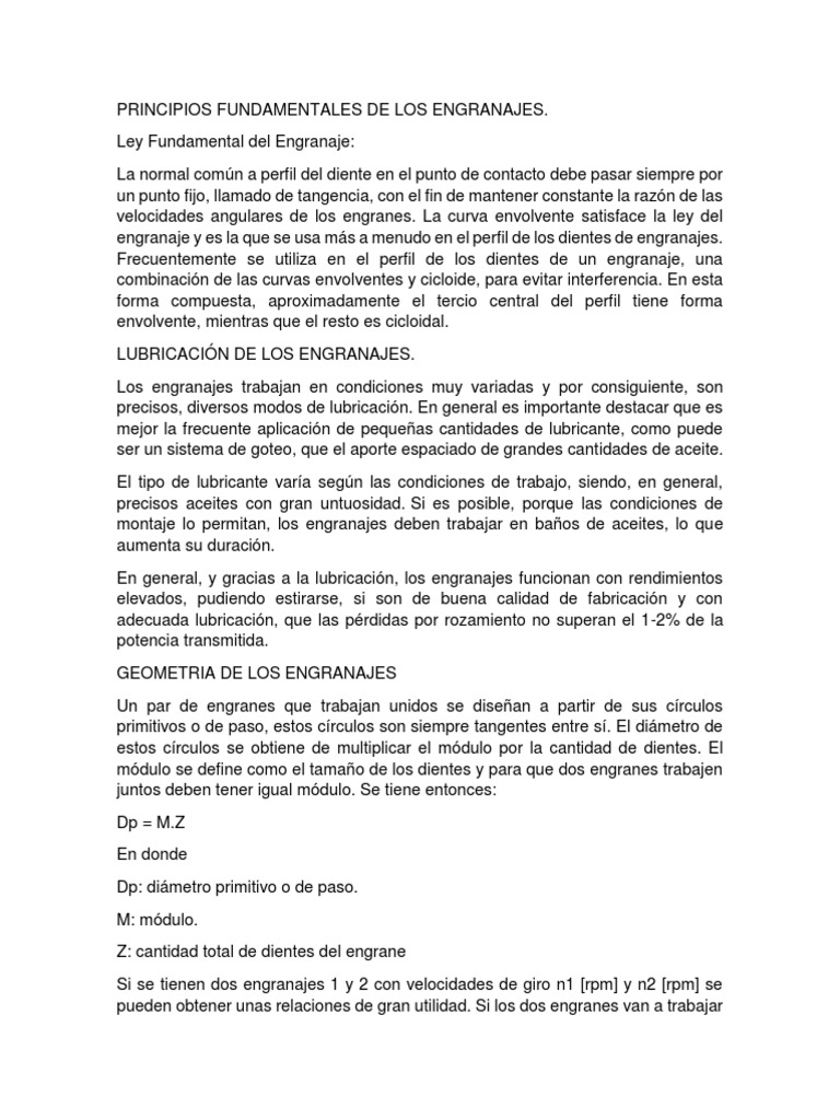 Principios Fundamentales De Los Engranajes Pdf Engranaje